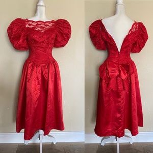 Vintage Dresses | Red Peplum Prom Dress 1990 1980s | Poshmark
